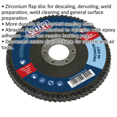 Premium 115mm Zirconium Flap Disc with 22mm Bore - 40 Grit for Surface ...