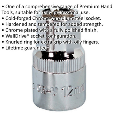 Premium 12mm Forged Steel Drive Socket - 1/2 Inch Square Drive with ...