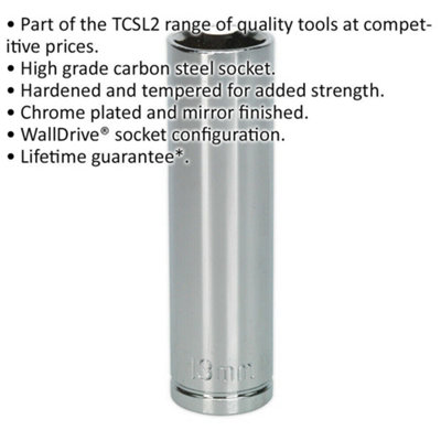 Premium 13mm Chrome Plated Deep Drive Socket - Heavy Duty 3/8" Square Drive