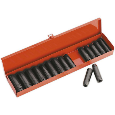 Premium 16 Piece Impact Socket Set - 1/2 Inch Drive Deep Sockets for ...