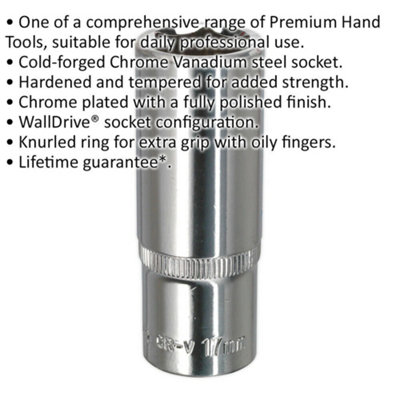 Premium 17mm Forged Steel Deep Drive Socket - 3/8" Square Drive with ...