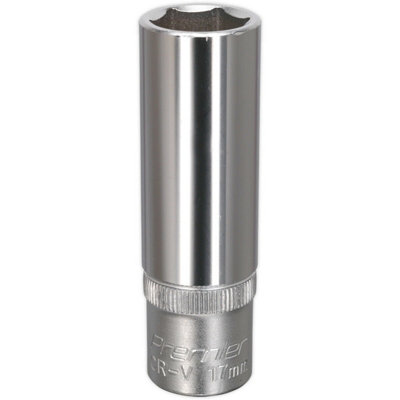Premium 17mm Steel Deep Drive Socket - 1/2 Inch Square Drive Tool
