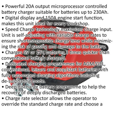 Premium 20A Intelligent Battery Charger with 150A Engine Starter and ...