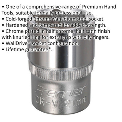 Premium 21mm Chrome Vanadium Steel Drive Socket - 1/2 Inch Square Drive ...