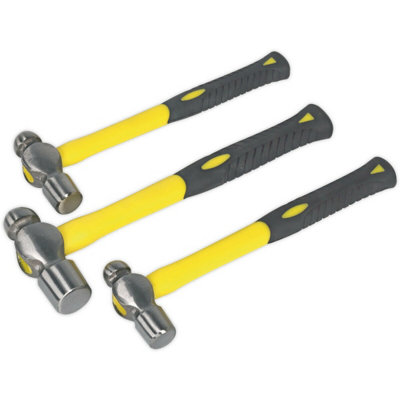 Premium 3 Piece Ball Pein Hammer Set with Fibreglass Shafts - 12oz, 1lb ...