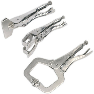 Premium 3 Piece C-Clamp and Welding Clamp Set - Durable Nickel Plated Steel
