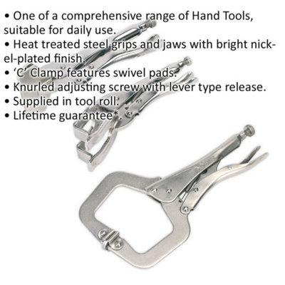 Premium 3 Piece C-Clamp and Welding Clamp Set - Durable Nickel Plated Steel