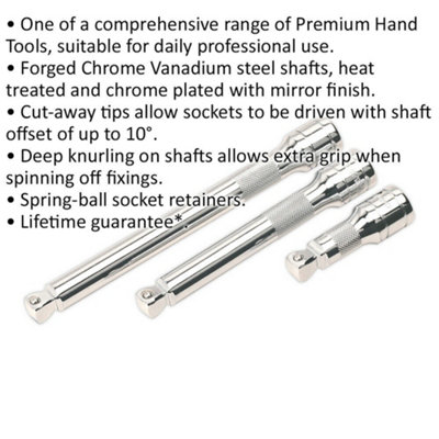 Premium 3 Piece Wobble and Rigid Extension Bar Set - 1/2 Inch Drive ...