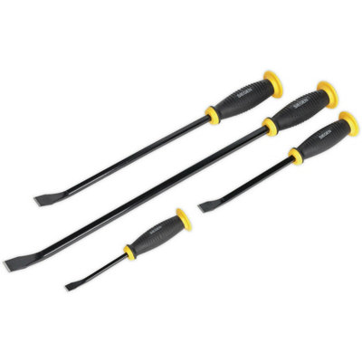 Premium 4 Piece Angled Pry Bar Set with Soft Grip and Hammer