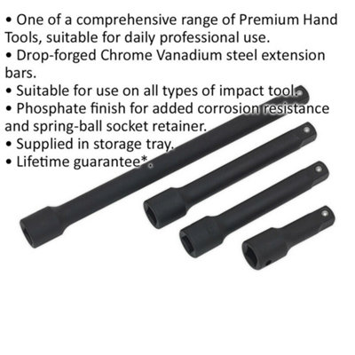 Premium 4 Piece Impact Extension Bar Set - 1/2 Inch Drive with 75mm to ...
