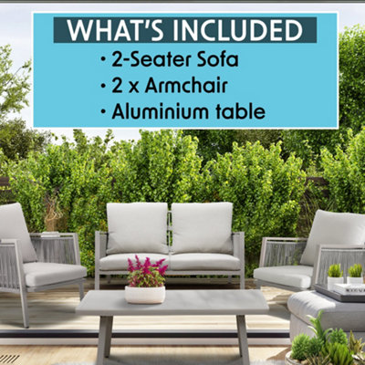 Premium 4 Seater Garden Coffee Table & Parasol Set Grey Aluminium Sofa ...