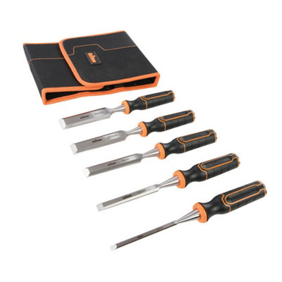 PREMIUM 5 Piece Wood Chisel Set Hardened Steel XL Striking Cap ...