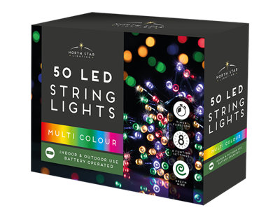 Premium 50 Led Battery Time Lights -Multicoloured | DIY at B&Q