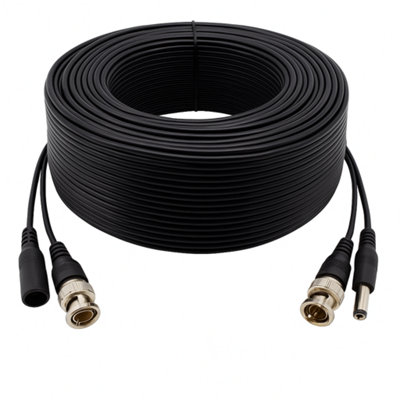 Premium 50m Black Copper CCTV Cable BNC & DC Power Video Lead for ...