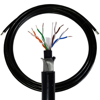 Premium 50m CAT6 SWA Steel Armoured UTP Cable for Direct Burial Outdoor Use