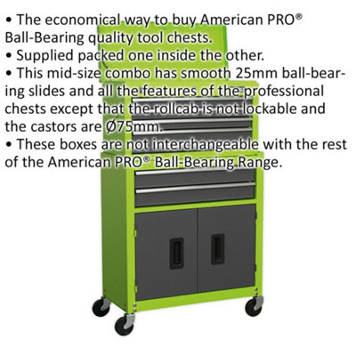 Premium 6 Drawer Green Tool Chest & Rollcab Combination Unit