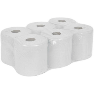 Premium 6-Pack 150m White 2-Ply Embossed Paper Wipes - 190mm Perforated ...