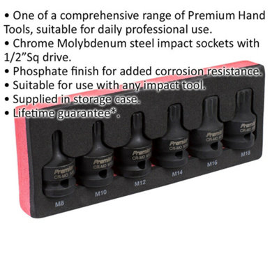 Premium 6 Piece Impact Spline Socket Bit Set - 1/2 Inch Drive - Durable ...