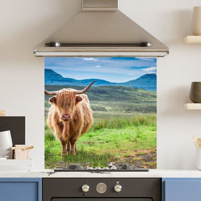 Premium 60 x 60cm Green Highland Cow 6mm Glass Toughened Kitchen ...