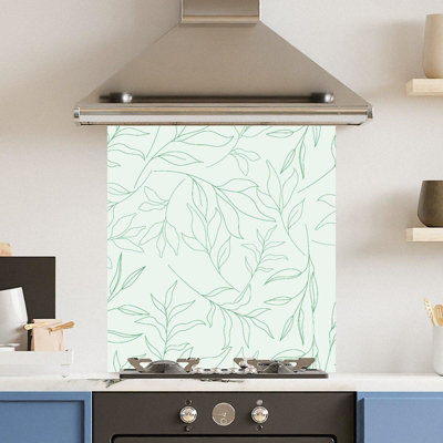 Premium 60 x 65cm Green Leaf Pattern 6mm Glass Toughened Kitchen ...