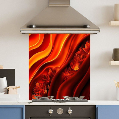 Premium 60 x 65cm Lava Leaf 6mm Glass Toughened Kitchen Splashback ...