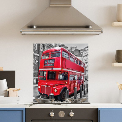 Premium 60 x 65cm London Bus 6mm Glass Toughened Kitchen Splashback ...