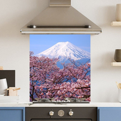 Premium 60 x 70cm Cherry Blossom 6mm Glass Toughened Kitchen Splashback