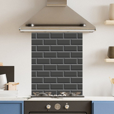 Premium 60 x 75cm Black Metro Tile 6mm Glass Toughened Kitchen ...
