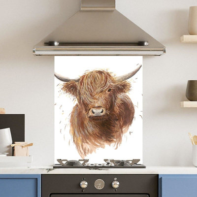 Premium 60 x 75cm Drawn Cow 6mm Glass Toughened Kitchen Splashback ...