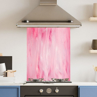 Premium 60 x 75cm Pink Brush Stroke 6mm Glass Toughened Kitchen ...