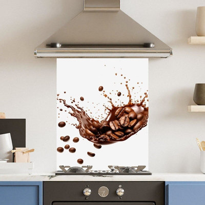 Premium 60 x 75cm White Coffee 6mm Glass Toughened Kitchen Splashback ...