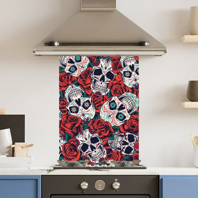 Premium 60 x 90cm Red Skulls 6mm Glass Toughened Kitchen Splashback