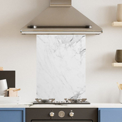 Premium 60 x 90cm White Veiny Marble 6mm Glass Toughened Kitchen Splashback