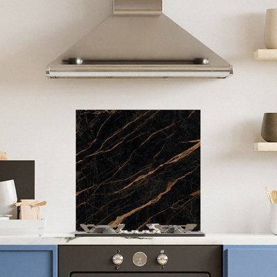 Premium 60cm x 60cm 6mm Glass Black Gold Marble Kitchen Splashback ...