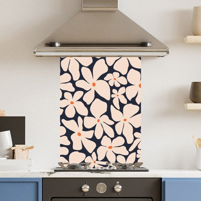 Premium 65 x 90cm Blue CreaFlower 6mm Glass Toughened Kitchen Splashback
