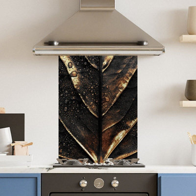 Premium 65 x 90cm Gold Black 6mm Glass Toughened Kitchen Splashback