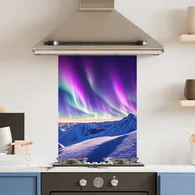 PREMIUM 65 X 90CM NORTHERN LIGHTS 6MM GLASS TOUGHENED KITCHEN SPLASHBACK