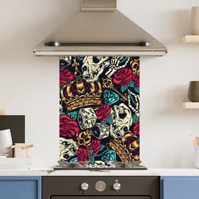 Premium 65 x 90cm Skull Tattoo 6mm Glass Toughened Kitchen Splashback