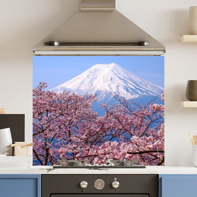 Premium 70 x 60cm Cherry Blossom 6mm Glass Toughened Kitchen Splashback