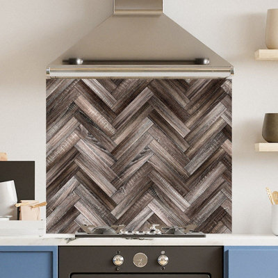Premium 70 x 60cm Herringbone Wood 6mm Glass Toughened Kitchen Splashback