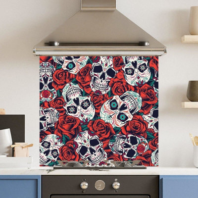 Premium 70 x 65cm Red Skulls 6mm Glass Toughened Kitchen Splashback ...