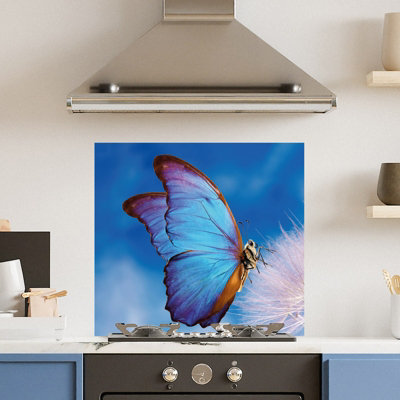 Premium 70cm x 65cm 6mm Glass Blue Butterfly Kitchen Splashback ...