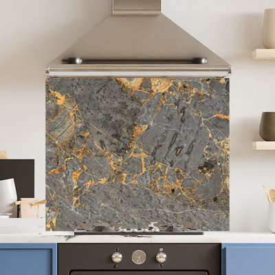 Premium 74.5 x 59.5cm Grey Gold Marble 6mm Glass Toughened Kitchen ...