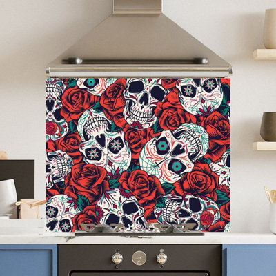 Premium 75 x 60cm Red Skulls 6mm Glass Toughened Kitchen Splashback