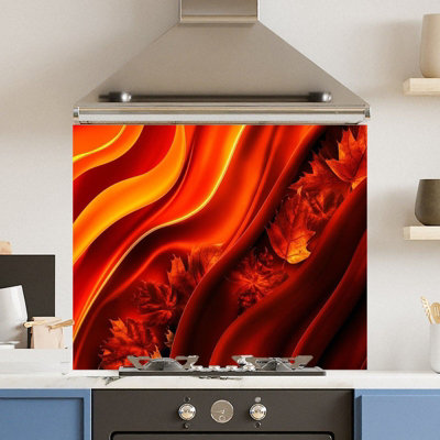 Premium 75 x 70cm Lava Leaf 6mm Glass Toughened Kitchen Splashback
