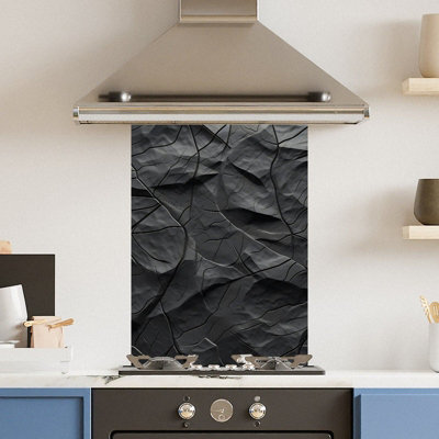 Premium 75 x 90cm Abstract Black 6mm Glass Toughened Kitchen Splashback