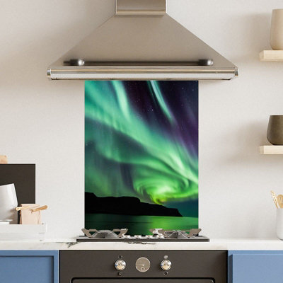 Premium 75 x 90cm Northern Lights 6mm Glass Toughened Kitchen Splashback