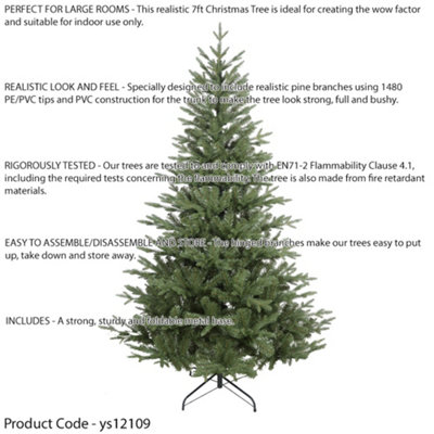 Premium 7ft Artificial Hinged Christmas Tree - Realistic 49 Inch Wide ...