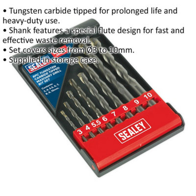 Premium 8 Piece Tungsten Carbide Tipped Masonry Drill Bit Set Sizes 3mm to 10mm