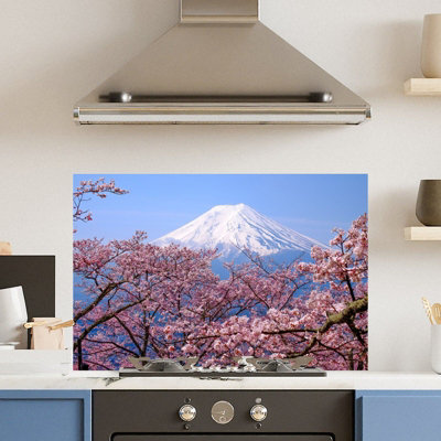 Premium 90 x 60cm Cherry Blossom 6mm Glass Toughened Kitchen Splashback